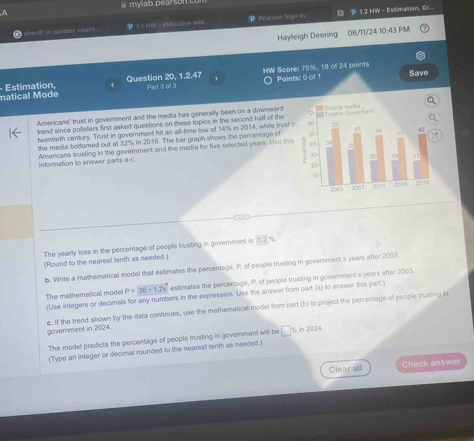 Solved: mylab. pearson.com sheriff in sumner count.. P 11 HW ...