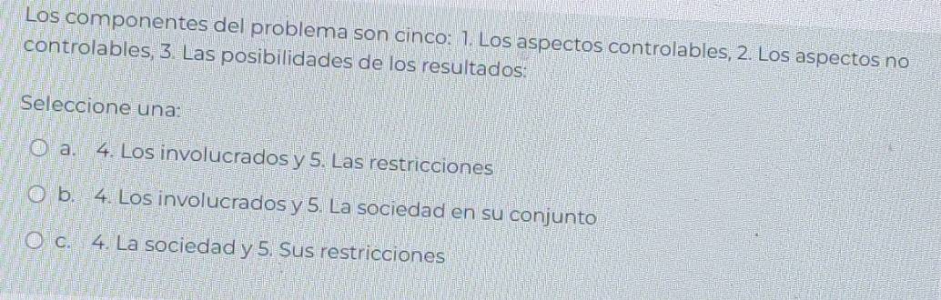 Resuelto:Los componentes del problema son cinco: 1. Los aspectos ...