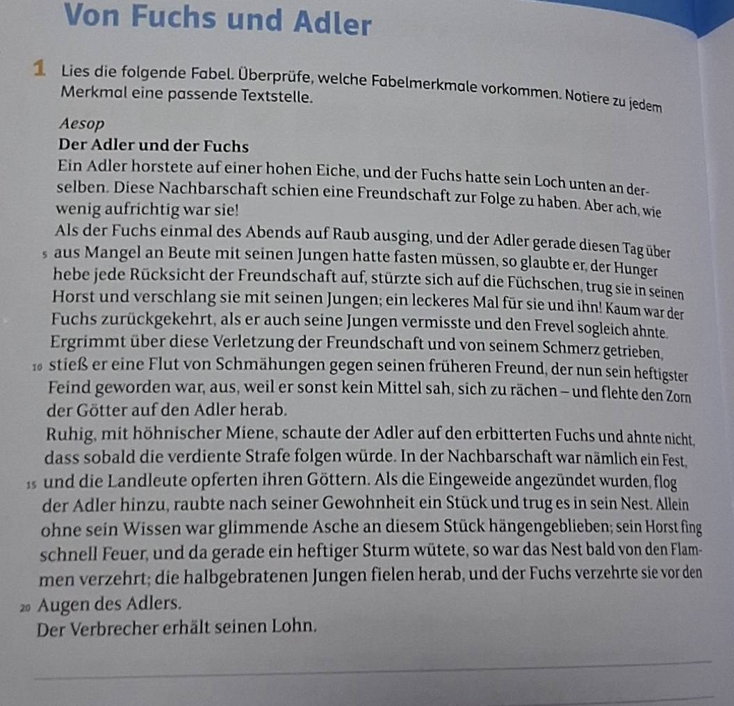Gelöst:Von Fuchs und Adler Lies die folgende Fabel. Überprüfe, welche ...