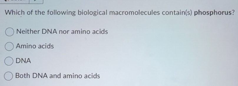 Solved: Which of the following biological macromolecules contain(s ...