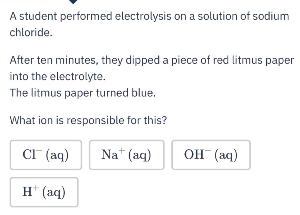 Solved: A student performed electrolysis on a solution of sodium ...