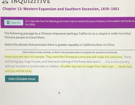 Solved: inQuizitive Chapter 13: Western Expansion and Southern ...