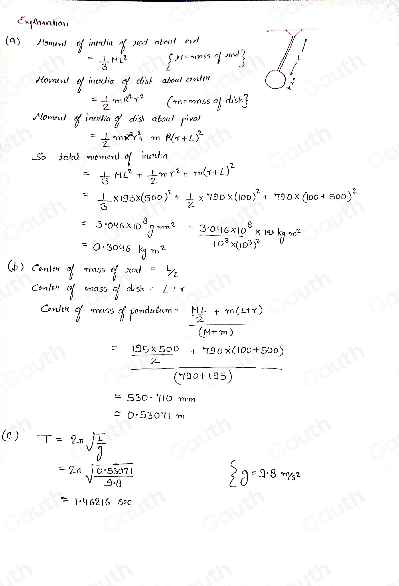 Solved: In the figure below, the pendulum consists of a uniform disk ...