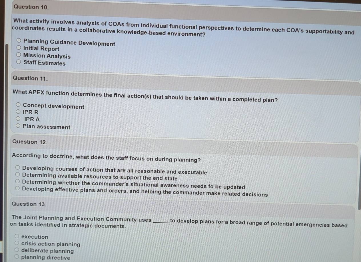 Solved: What activity involves analysis of COAs from individual ...