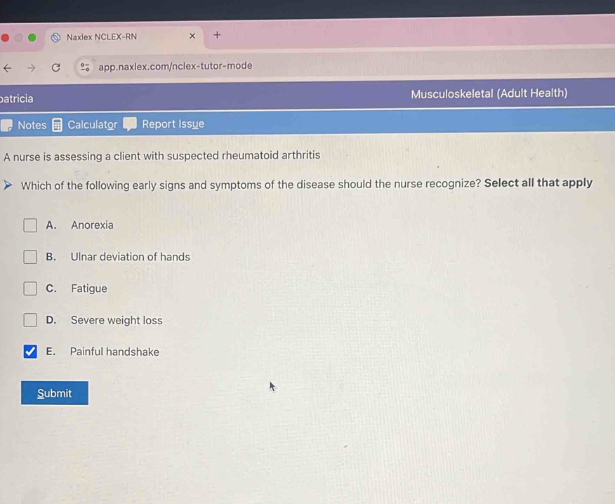 Solved: Naxlex NCLEX-RN × + app.naxlex.com/nclex-tutor-mode batricia ...