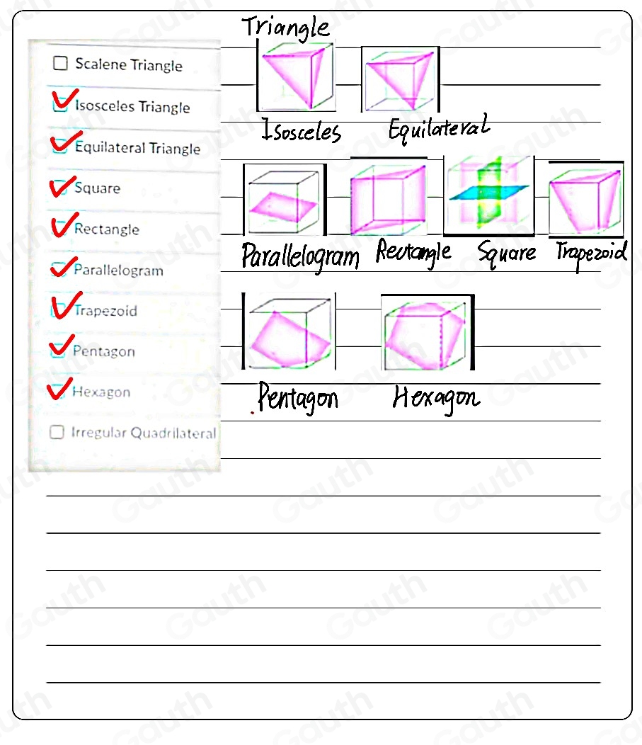 Solved: Which cross sections are possible with a cube? Select all that ...