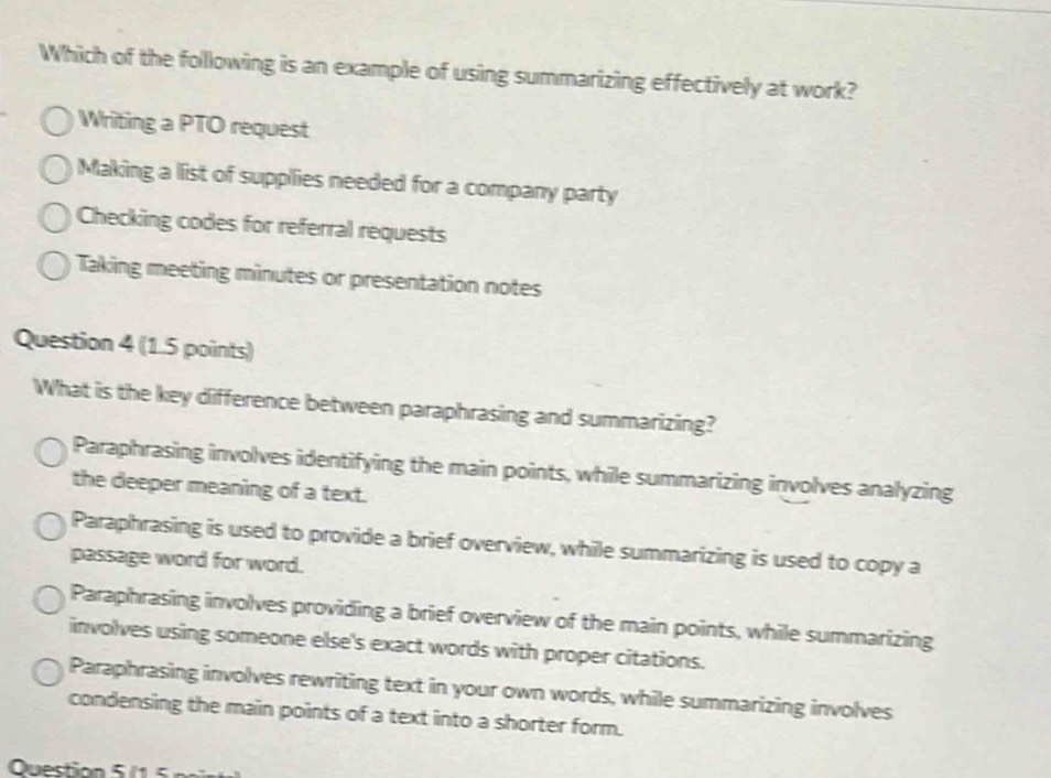 Solved: Which of the following is an example of using summarizing ...