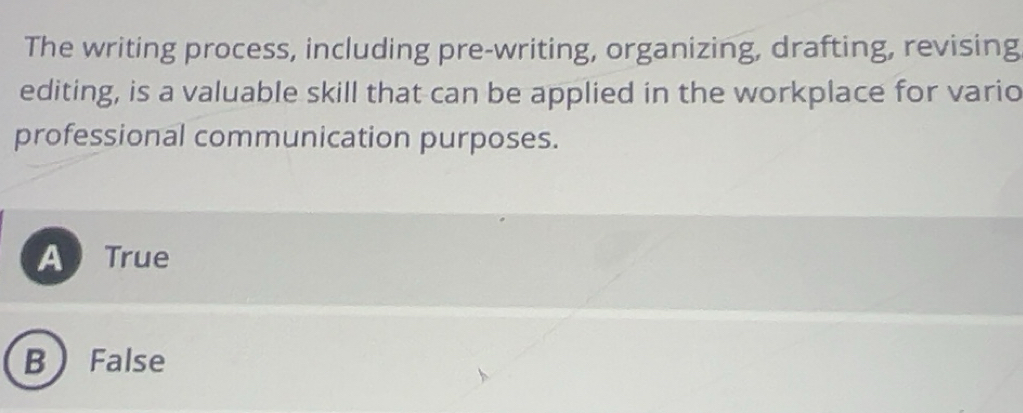 Solved: The writing process, including pre-writing, organizing ...