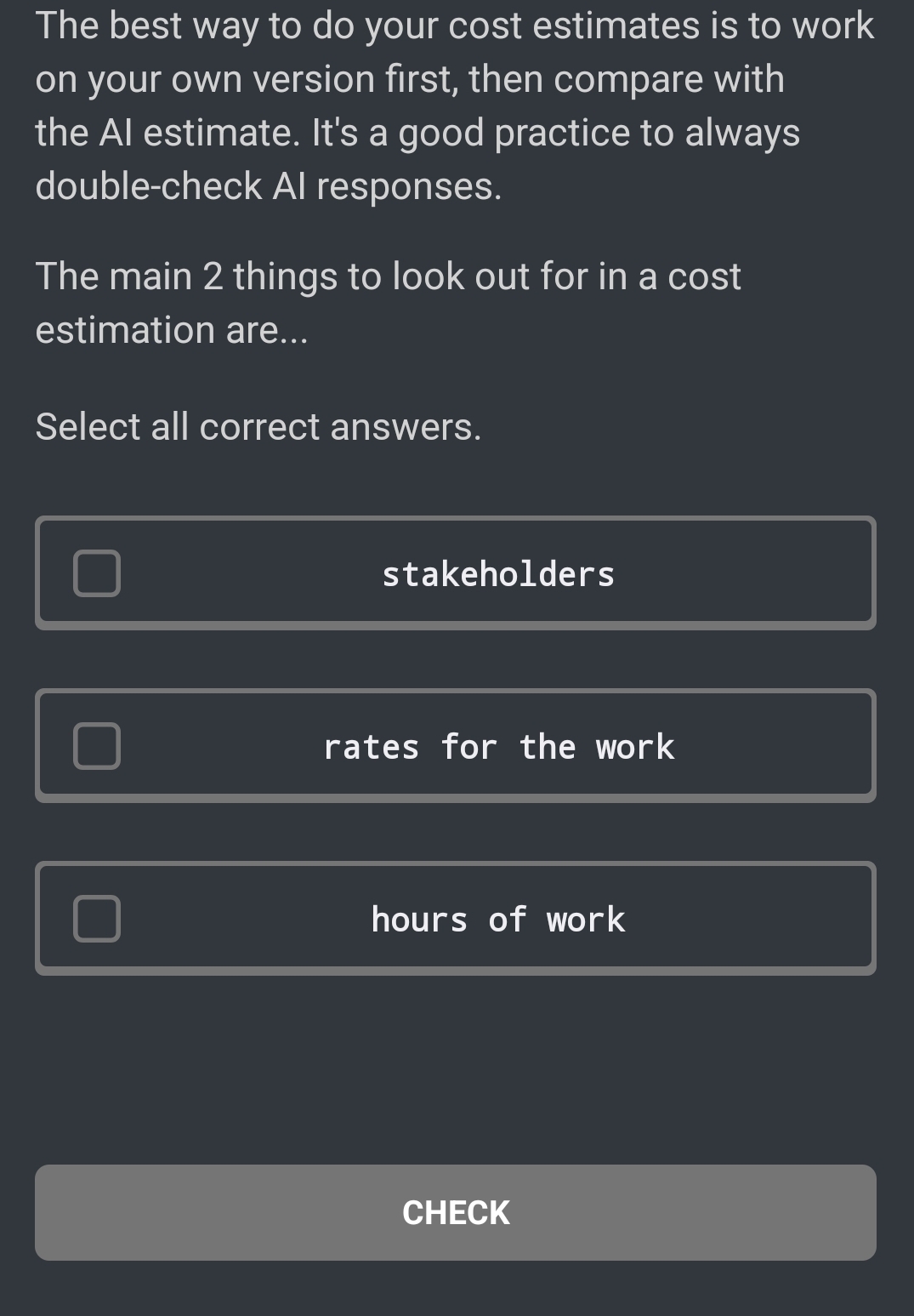 Résolu :The best way to do your cost estimates is to work on your own ...