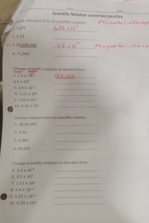Solved: CLass Date Scientific Notation conversion practice_ hawge ...