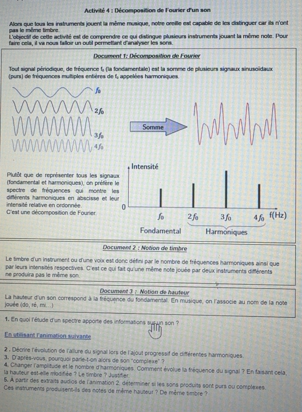 Résolu :Activité 4 : Décomposition de Fourier d'un son Alors que tous ...