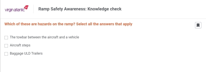 Solved: virgin atlantic Ramp Safety Awareness: Knowledge check Which of ...
