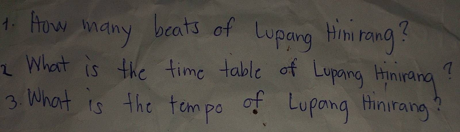 Solved: How many beats of Lopang Himirang? What is the time table of ...