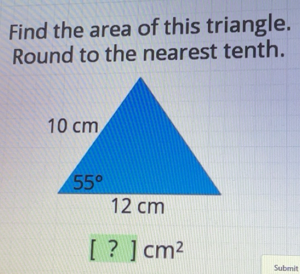 Gelöst:Find the area of this triangle. Round to the nearest tenth ...