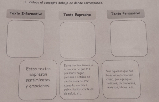 Resuelto:Coloca el concepto debajo de donde corresponde. Texto ...
