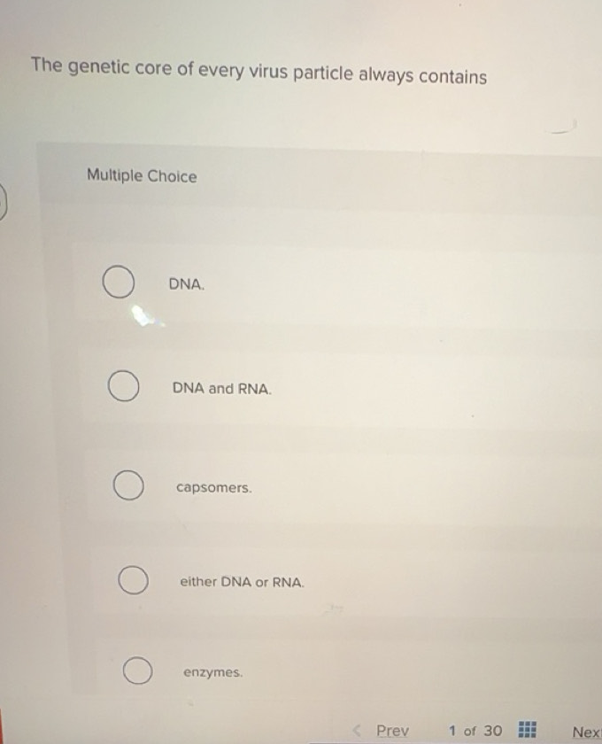 Solved: The genetic core of every virus particle always contains ...