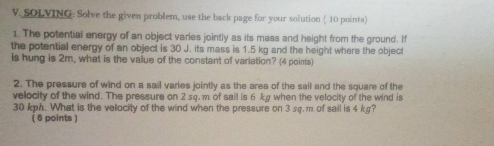 Solved: SOLVING: Solve the given problem, use the back page for your ...