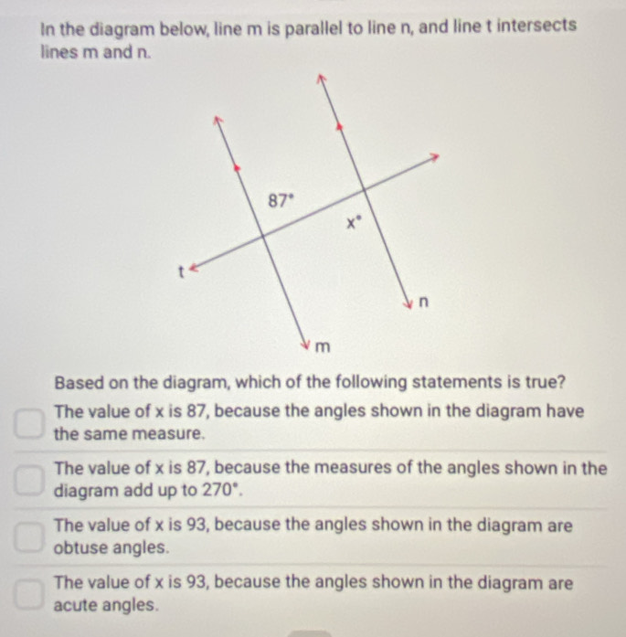 Solved: In the diagram below, line m is parallel to line n, and line t ...