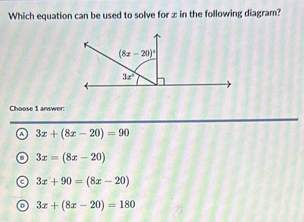 Solved: Which equation can be used to solve for x in the following ...