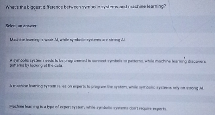 Solved: What's the biggest difference between symbolic systems and ...