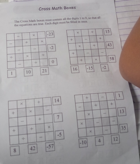 Solved: Cross Math Boxes The Cross Math boxes must contain all the digits 1 to 9, so that all th ...