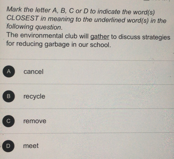 Giải quyết:Mark the letter A, B, C or D to indicate the word(s) CLOSEST ...