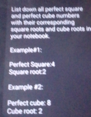 Solved: List down all perfect square and perfect cube numbers with ...