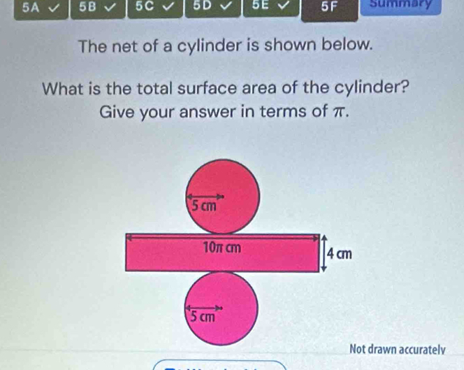Solved: 5A 5B 5C 5D 5E 5F Summary The net of a cylinder is shown below ...