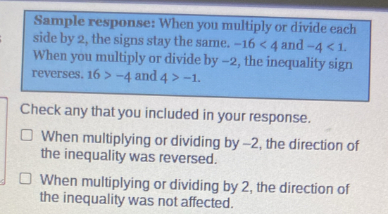 Resuelto:Sample response: When you multiply or divide each side by 2 ...