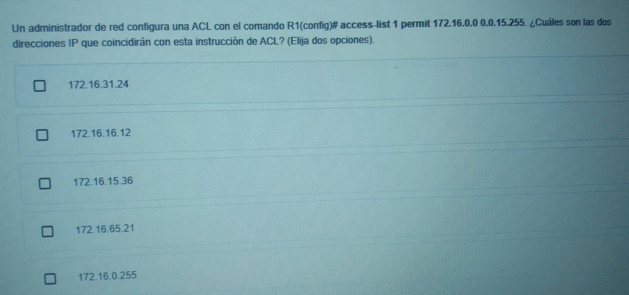 Resuelto:Un administrador de red configura una ACL con el comando R1 ...