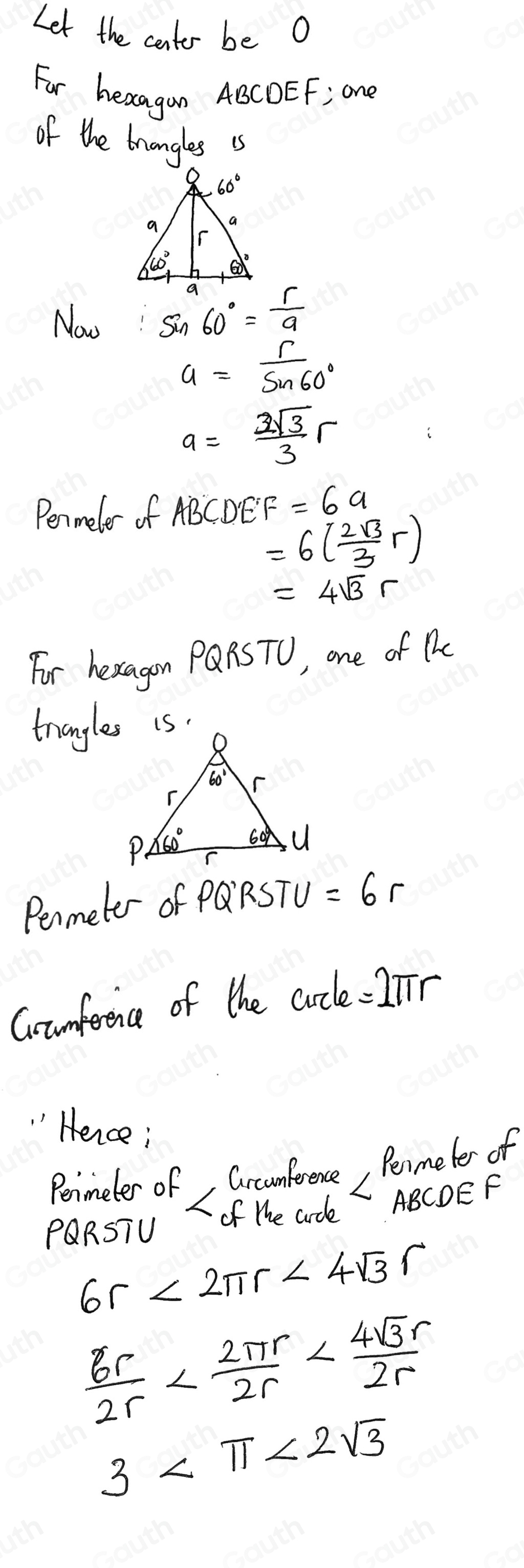 Solved: The diagram shows a circle, radius £cm and two regular hexagons ...