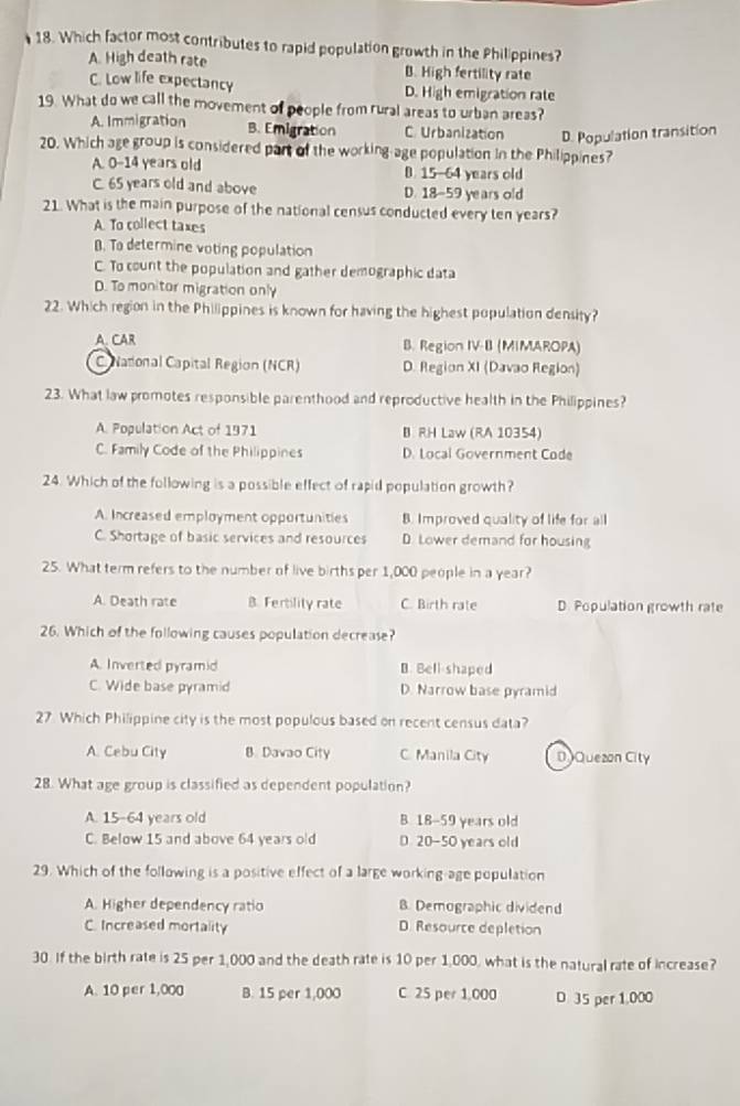 Solved: Which factor most contributes to rapid population growth in the ...