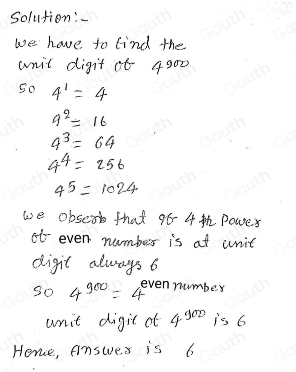 Solved: Determine the unit digit (ones digit) of the counting number ...