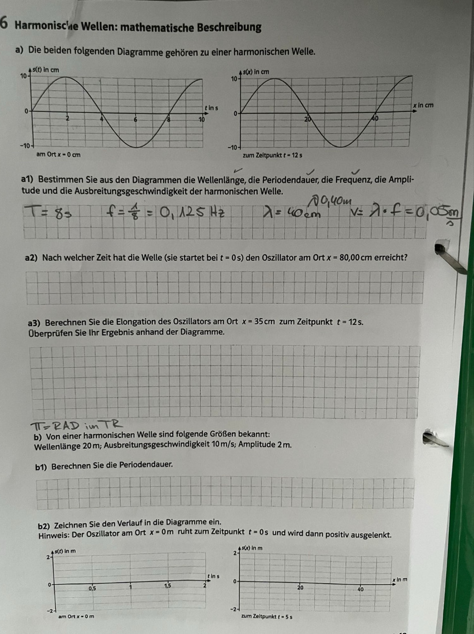Gelöst:Harmonische Wellen: mathematische Beschreibung a) Die beiden ...