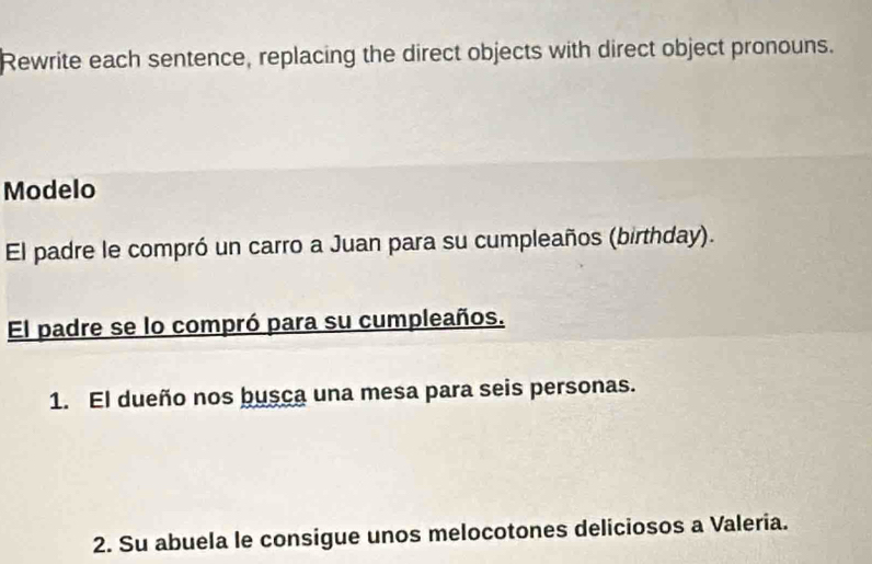 Solved: Rewrite each sentence, replacing the direct objects with direct ...