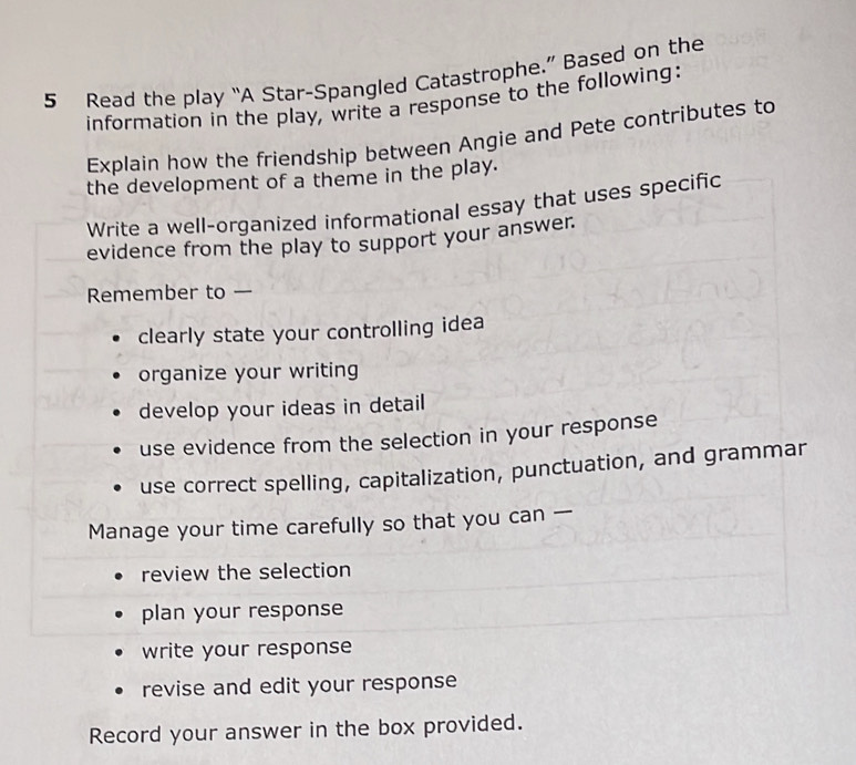 Solved: Read the play “A Star-Spangled Catastrophe.” Based on the ...