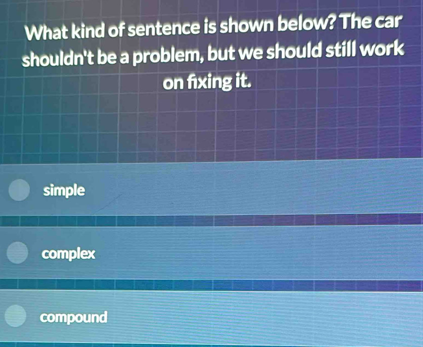 Solved: What kind of sentence is shown below? The car shouldn't be a ...