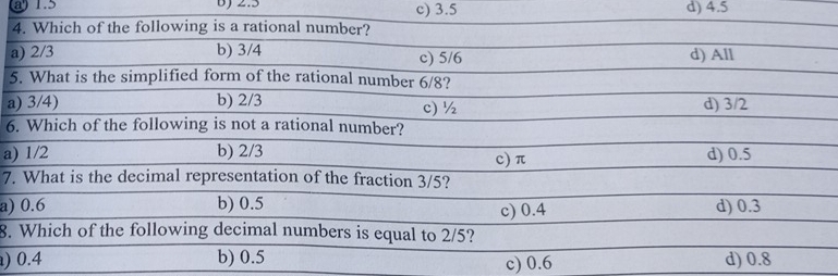 Solved: bJ 2.5 c) 3.5 d) 4.5 4. Which of the following is a rational ...