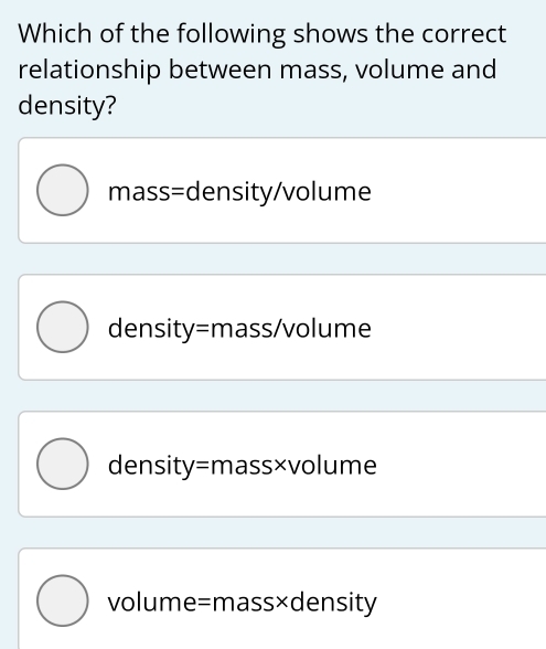 Solved: Which of the following shows the correct relationship between ...