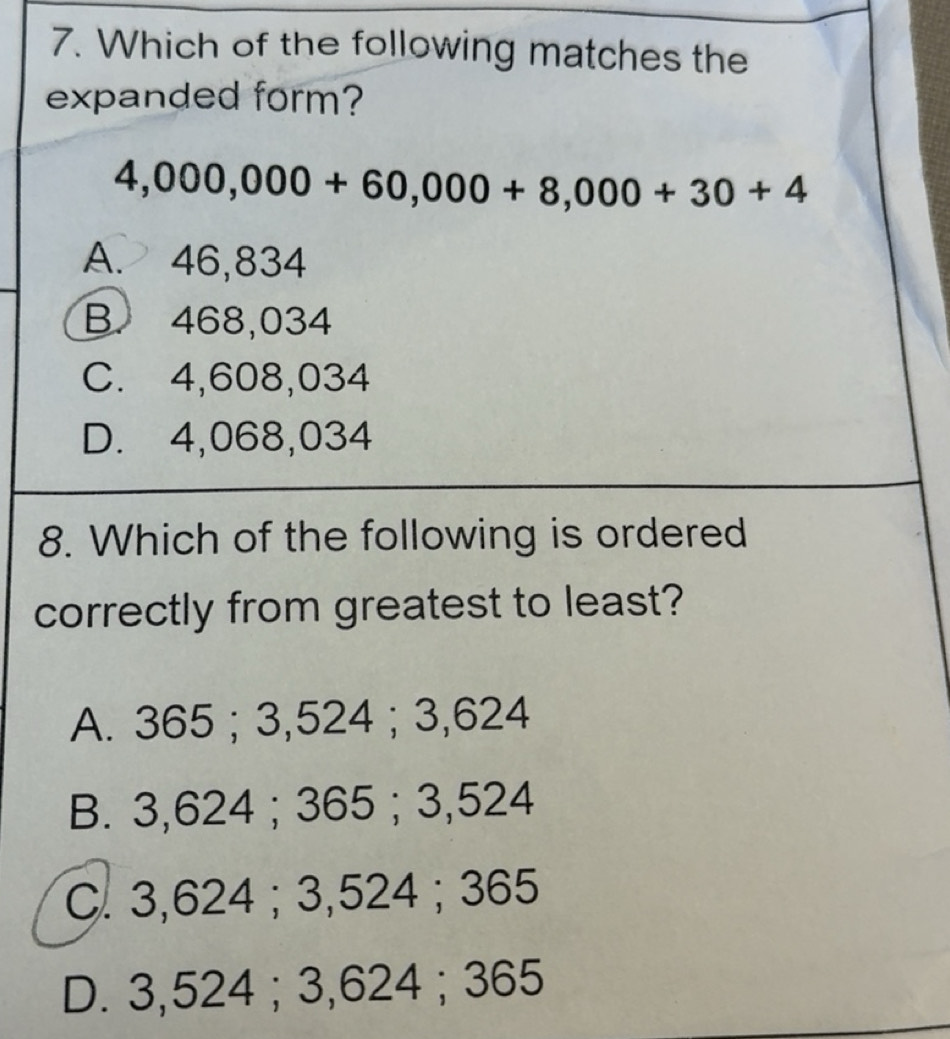 Solved: Which of the following matches the expanded form? 4,000,000 ...
