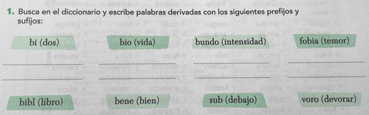 Resuelto:Busca en el diccionario y escribe palabras derivadas con los ...