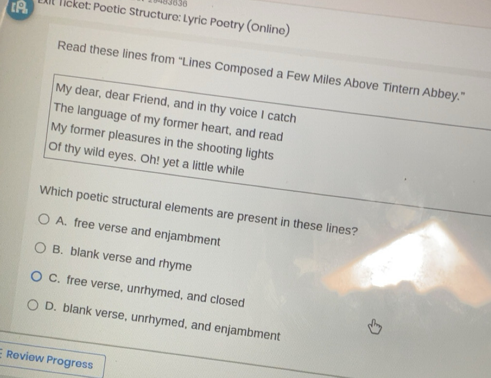 Solved: 19483636 IA t Ticket: Poetic Structure: Lyric Poetry (Online ...