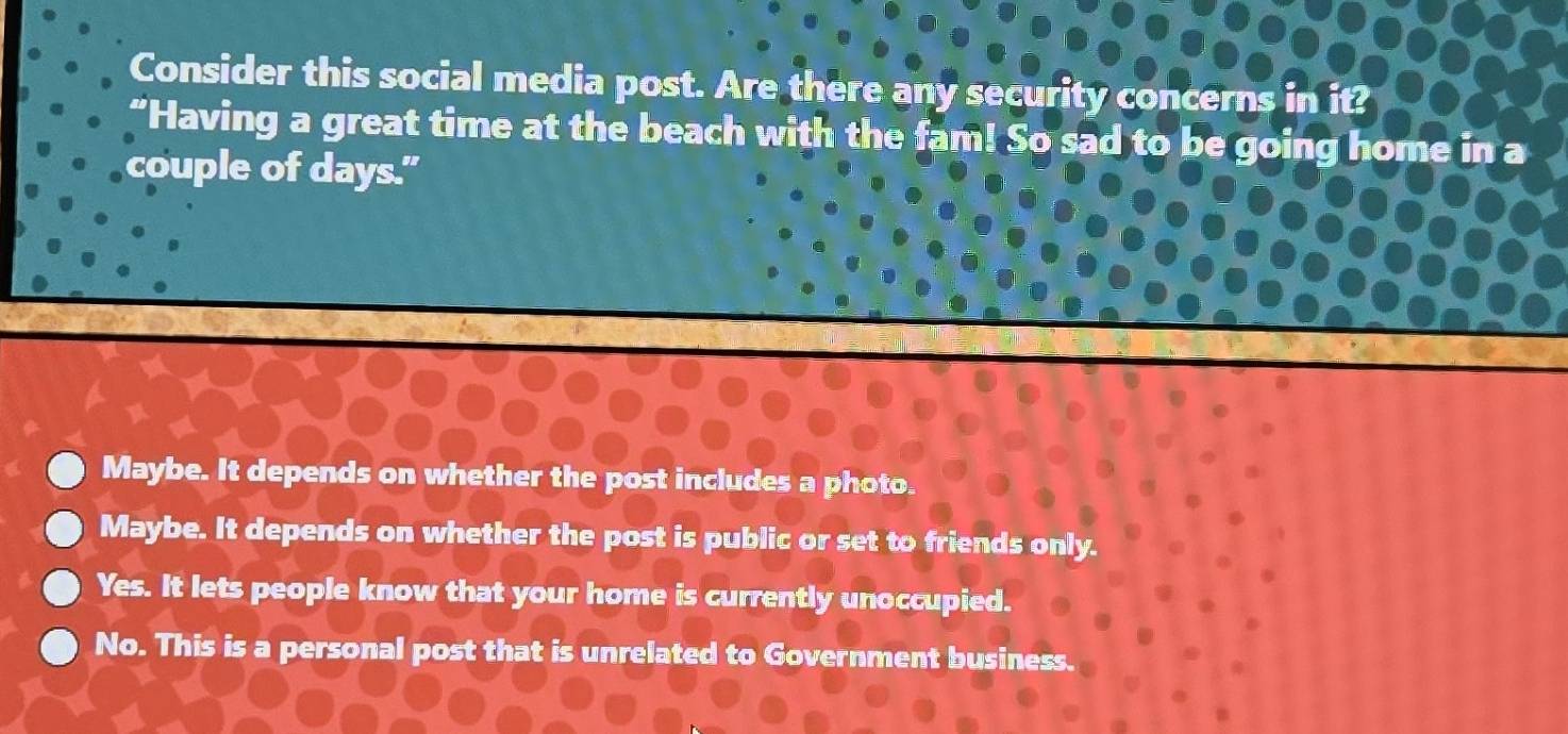 Solved: Consider this social media post. Are there any security ...