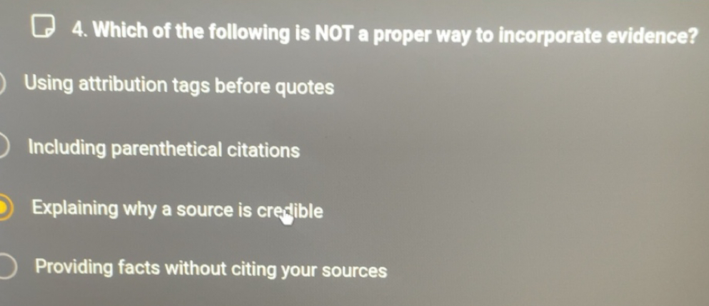 Solved: Which of the following is NOT a proper way to incorporate ...