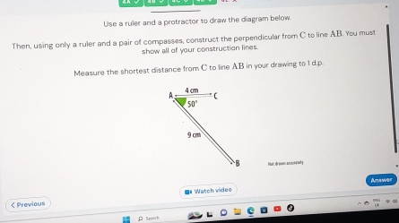 Solved: Use a ruler and a protractor to draw the diagram below. Then, using only a ruler and a ...