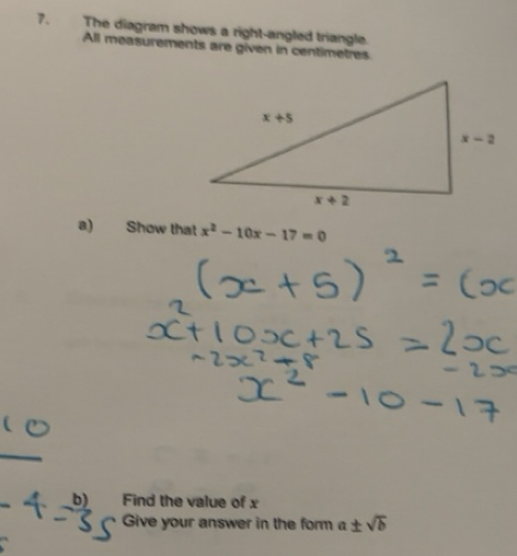 Solved: The diagram shows a right-angled triangle. All measurements are ...