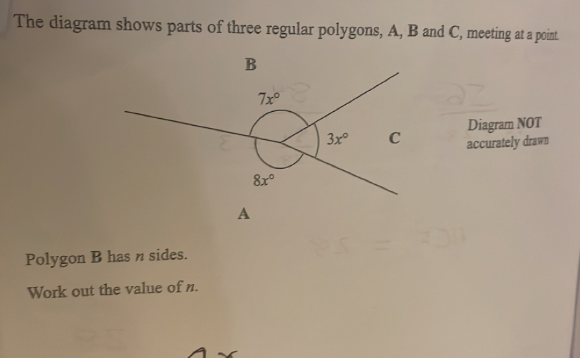 Solved: The diagram shows parts of three regular polygons, A, B and C, meeting at a point B ...