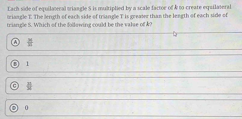 Solved: Each side of equilateral triangle S is multiplied by a scale factor of k to create ...