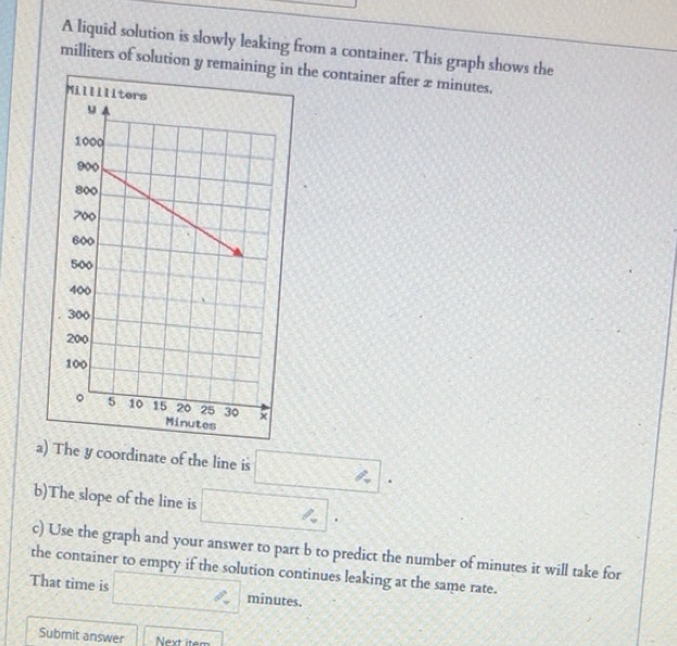 Solved: A liquid solution is slowly leaking from a container. This ...