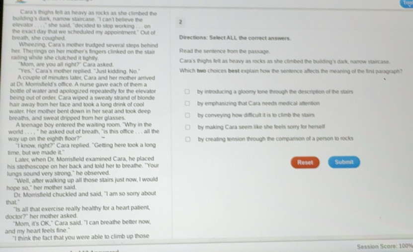 Solved: Cara's thighs felt as heavy as rocks as she climbed the ...